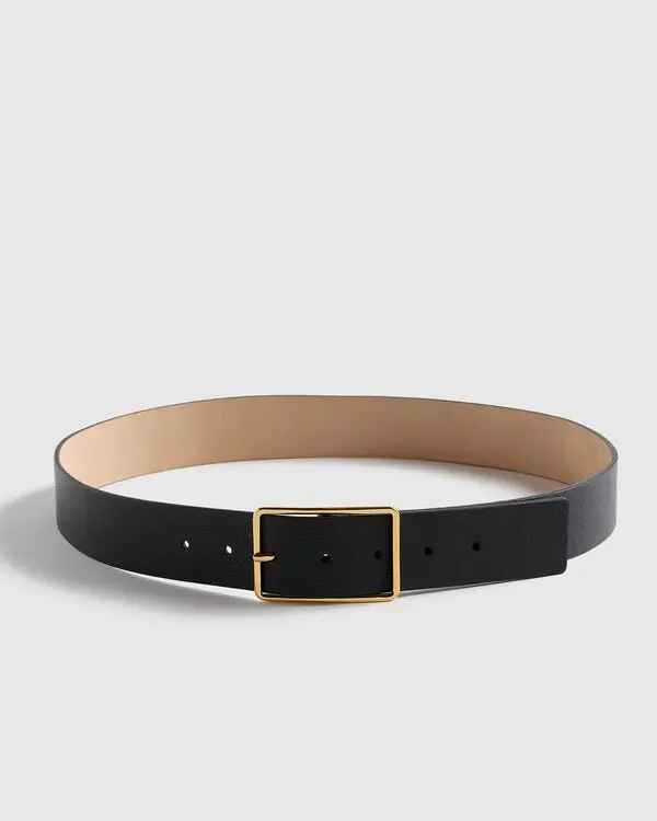 Quince Siena Rectangle European Leather Belt - Black