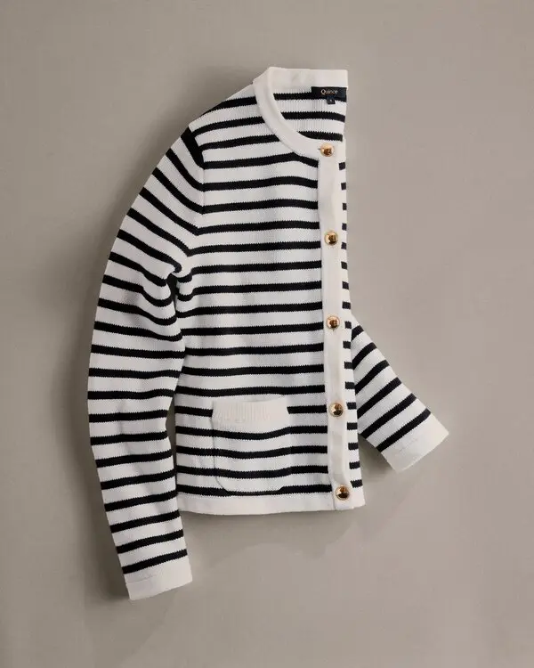 Quince Organic Cotton Sweater Jacket - Ivory/black