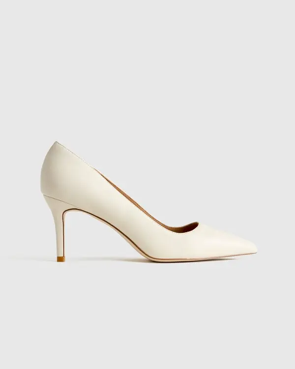 Quince Italian Leather Pointy Toe Pump - Bone