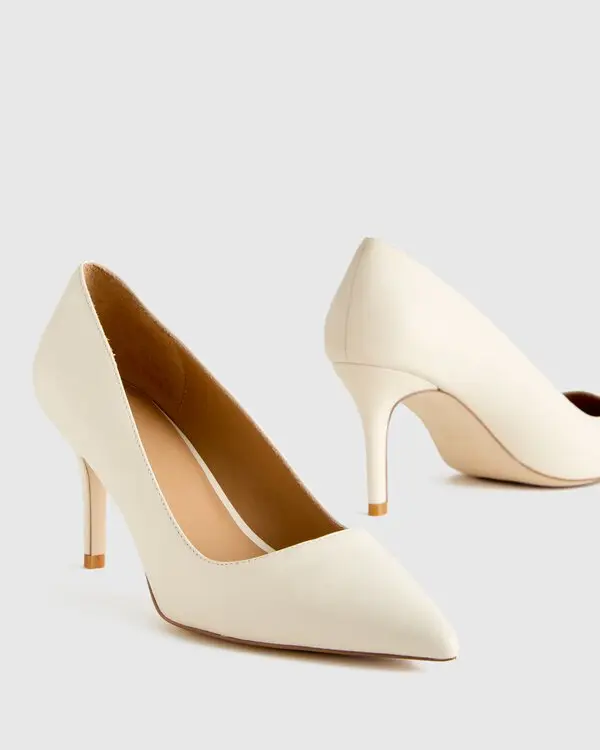 Quince Italian Leather Pointy Toe Pump - Bone