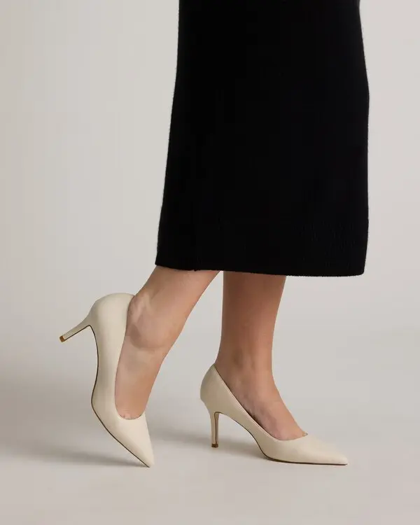 Quince Italian Leather Pointy Toe Pump - Bone