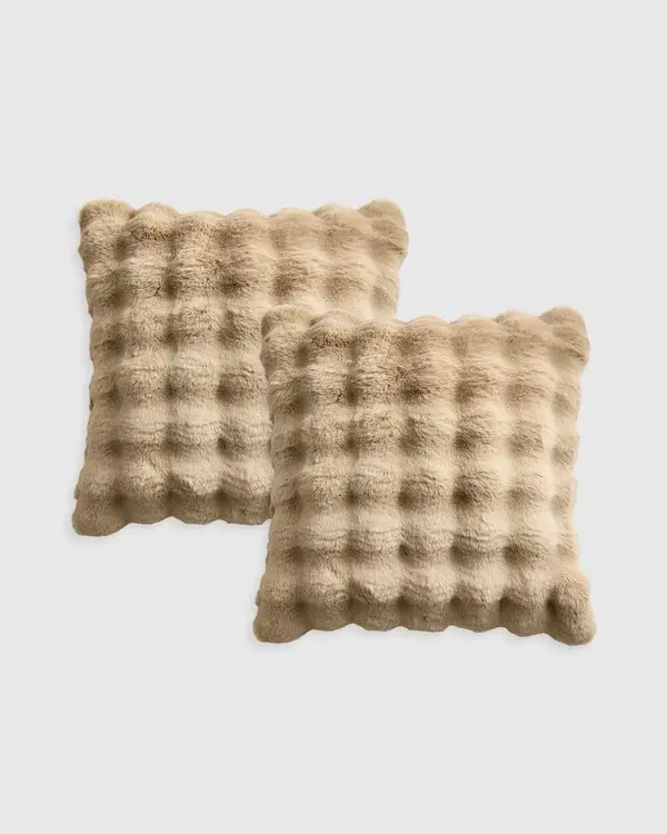 Quince Ruched Faux Fur Pillow Cover Set Of 2 - Mink