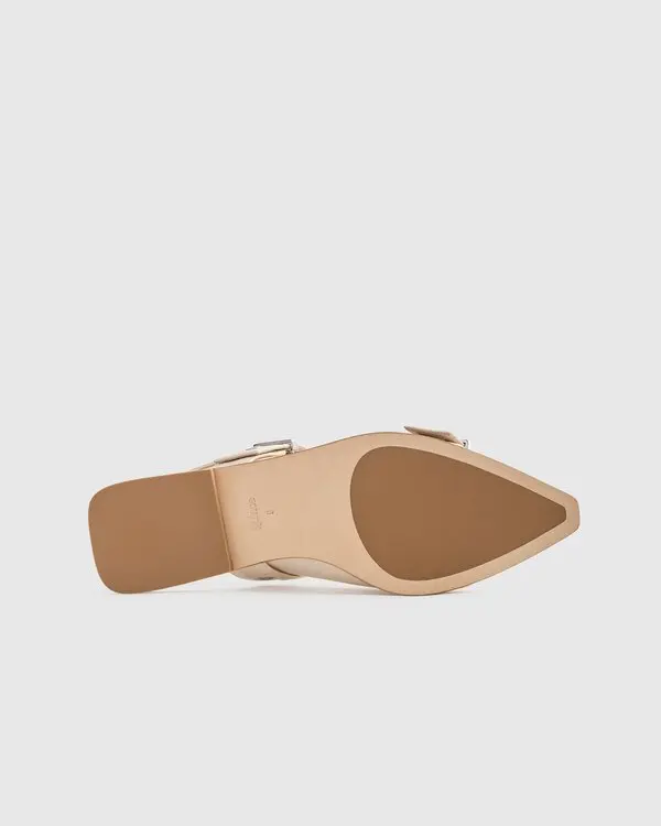 Quince Italian Leather Bold Buckle Slingback Flat - Bone