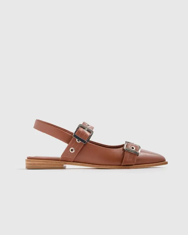 Quince Italian Leather Slingback Flat - Cognac