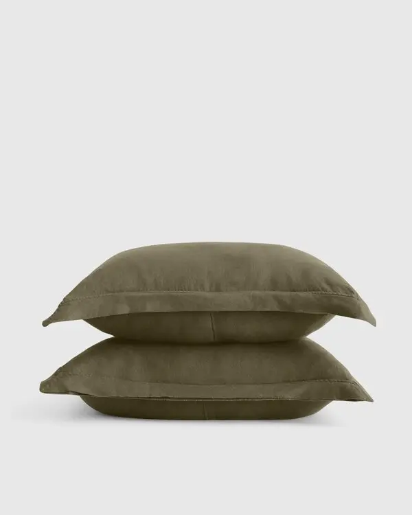 Quince European Linen Double Flange Sham Set - Dusty Olive