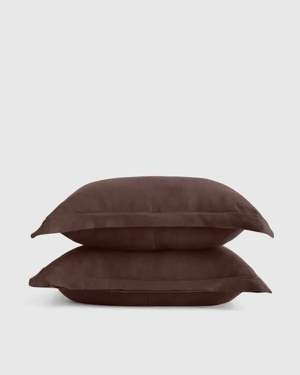 Quince European Linen Double Flange Sham Set - Espresso