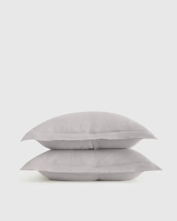 Quince European Linen Double Flange Sham Set - Light Grey