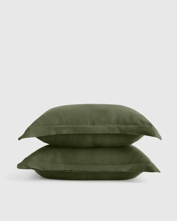 Quince European Linen Double Flange Sham Set - Pine