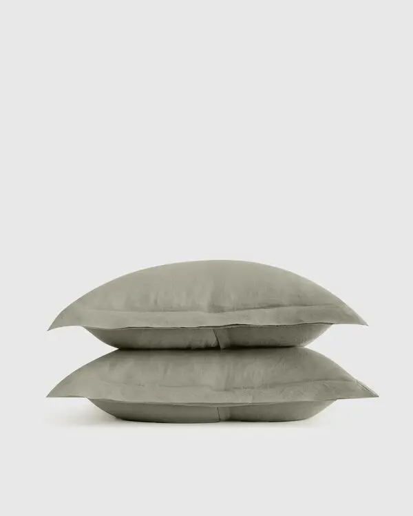 Quince European Linen Double Flange Sham Set - Willowleaf