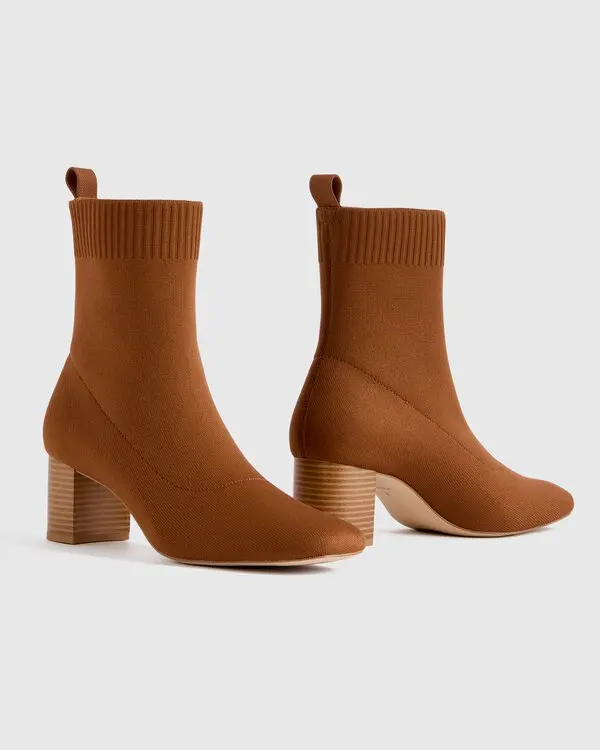 Quince Eco Knit Heeled Bootie - Cognac