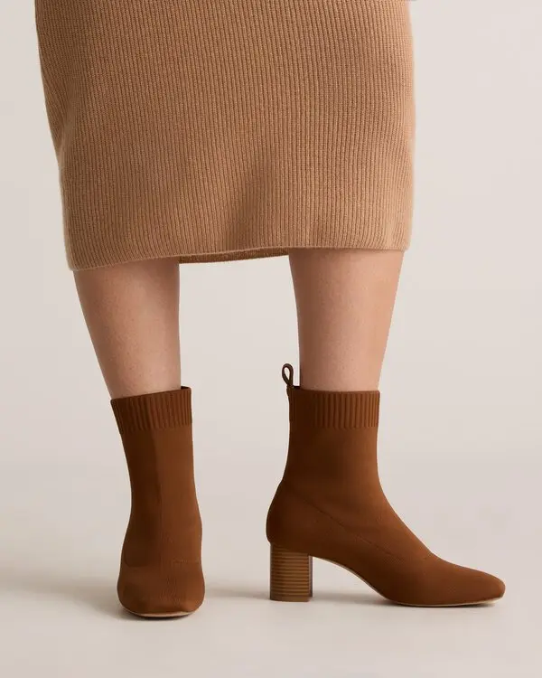 Quince Eco Knit Heeled Bootie - Cognac