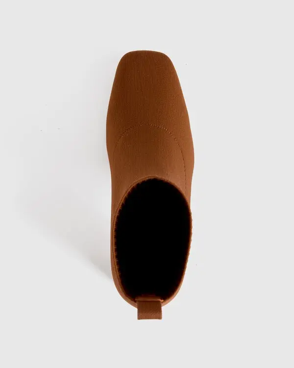 Quince Eco Knit Heeled Bootie - Cognac