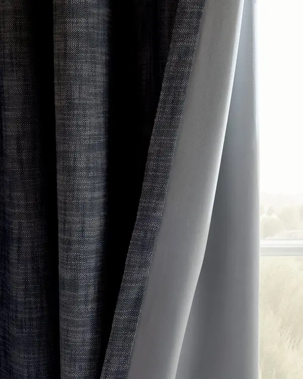 Quince Textured Cotton True Blackout Curtain - Blue