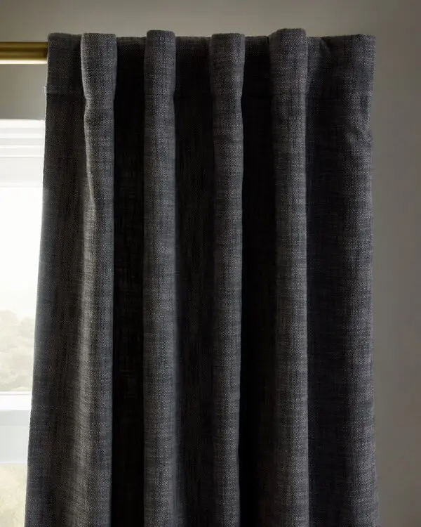 Quince Textured Cotton True Blackout Curtain - Blue
