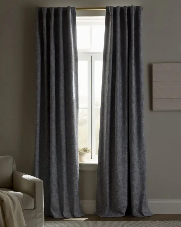 Quince Textured Cotton True Blackout Curtain - Blue