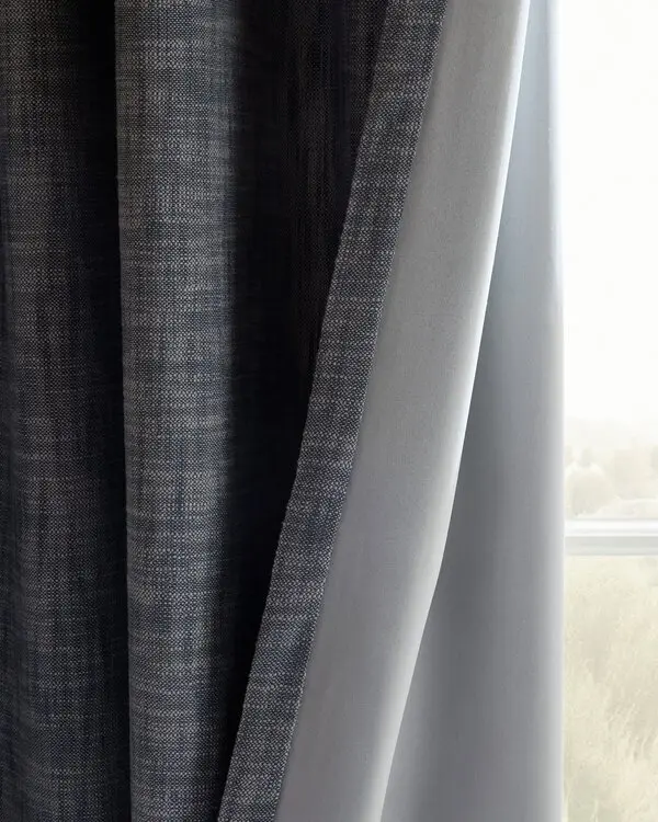 Quince Textured Cotton True Blackout Curtain - Blue