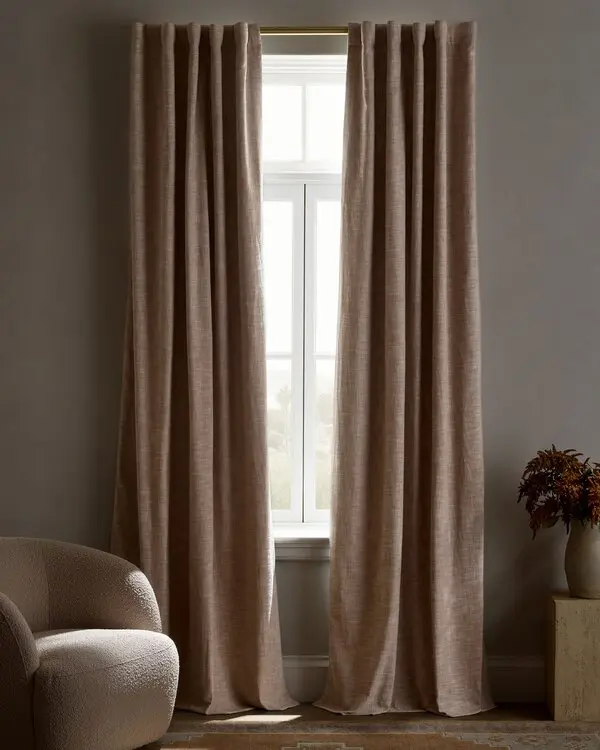 Quince Textured Cotton True Blackout Curtain - Flax