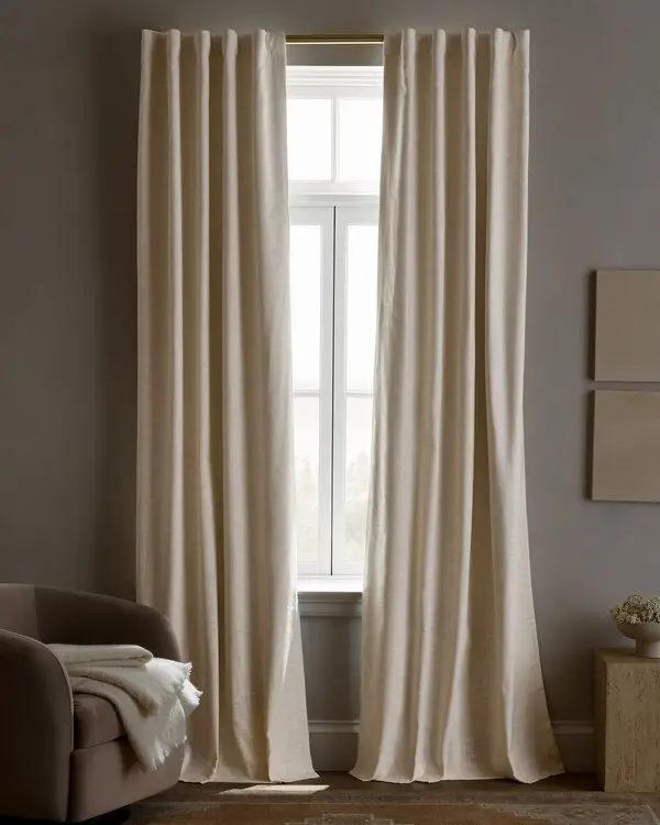 Quince Textured Cotton True Blackout Curtain - Ivory