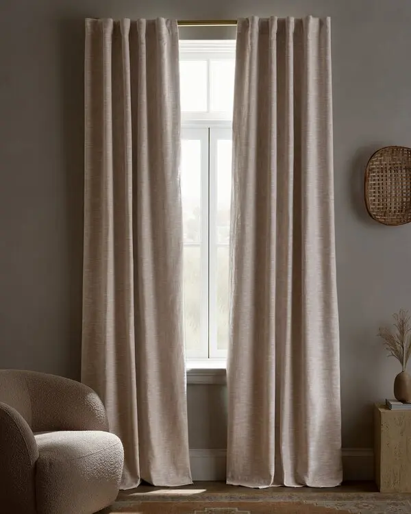 Quince Textured Cotton True Blackout Curtain - Oatmeal