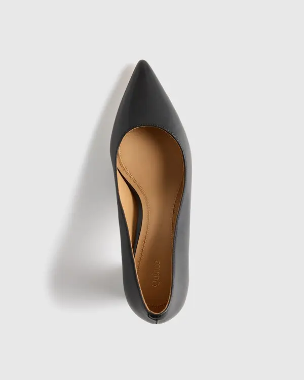 Quince Italian Leather 65mm Block Heel Pump - Black