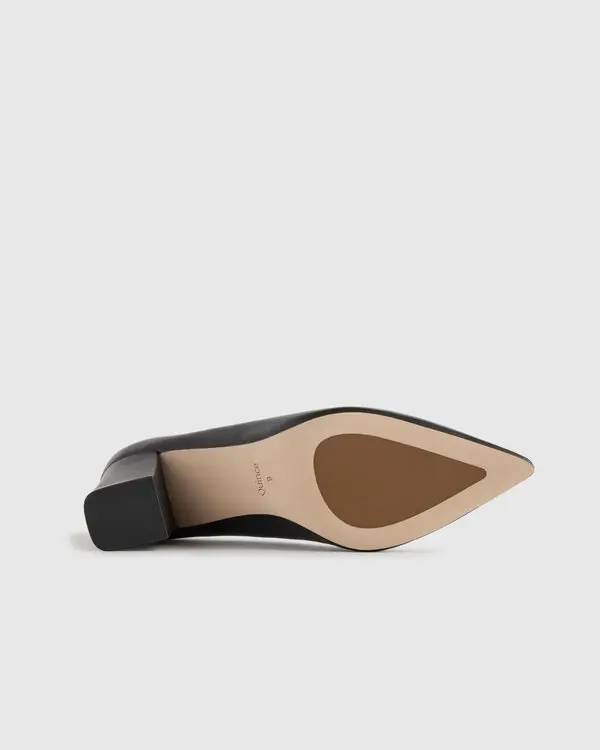 Quince Italian Leather 65mm Block Heel Pump - Black