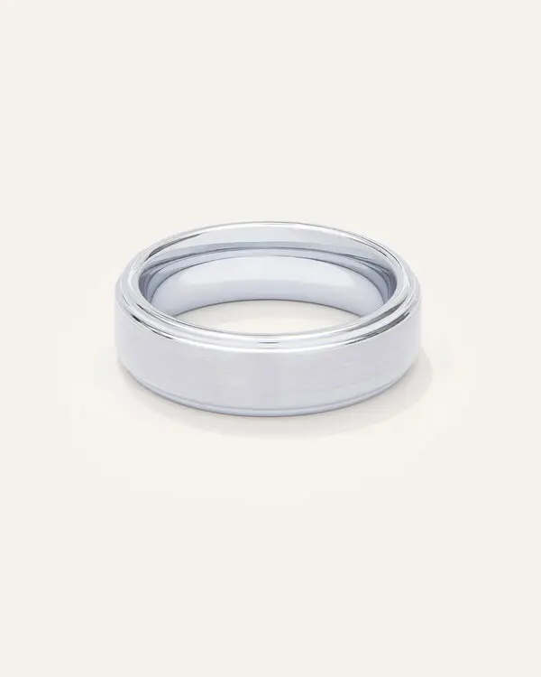 Quince Tungsten Carbide Brushed Step Edge Band Ring - White