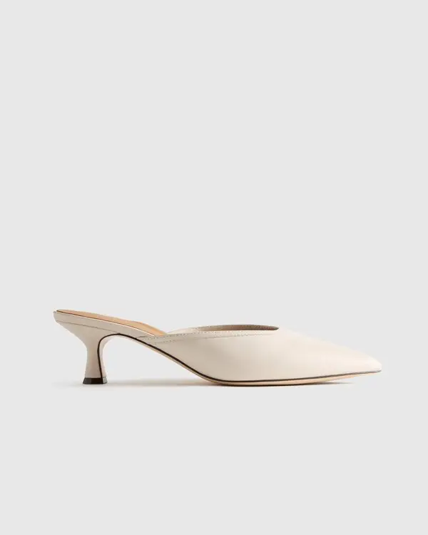 Quince Italian Leather 55mm Kitten Heel Mule - Bone