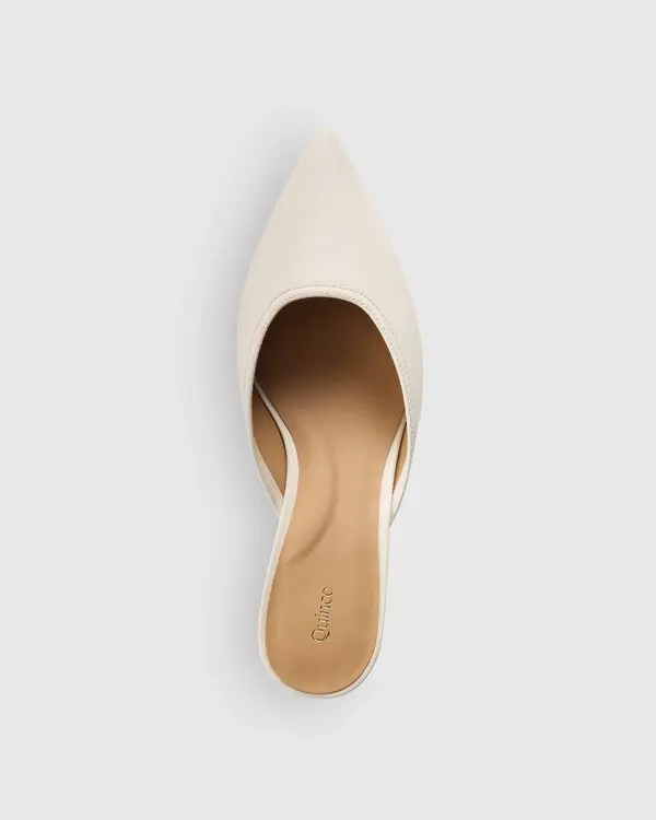 Quince Italian Leather 55mm Kitten Heel Mule - Bone