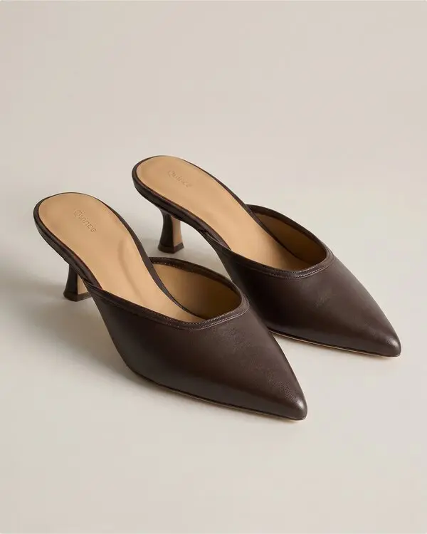 Quince Italian Leather 55mm Kitten Heel Mule - Coffee Bean