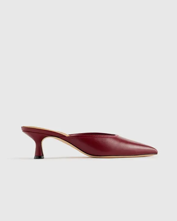 Quince Italian Leather 55mm Kitten Heel Mule - Garnet