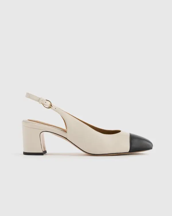 Quince Italian Leather 65mm Cap Toe Slingback - Bone