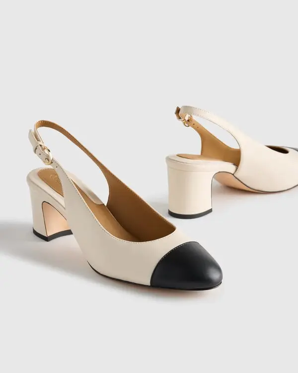 Quince Italian Leather 65mm Cap Toe Slingback - Bone