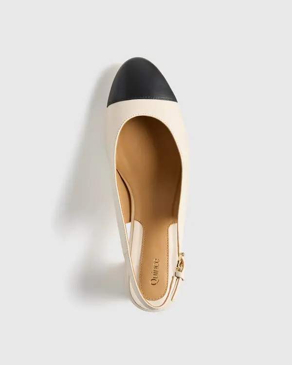 Quince Italian Leather 65mm Cap Toe Slingback - Bone