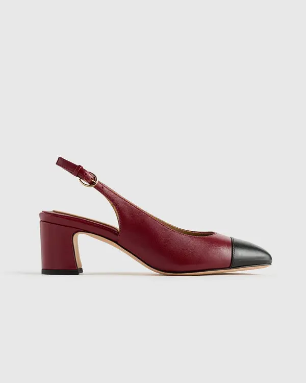Quince Italian Leather 65mm Cap Toe Slingback - Garnet