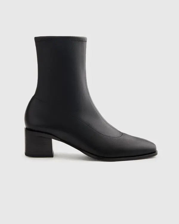 Quince Italian Leather Stretch Sock Bootie - Black