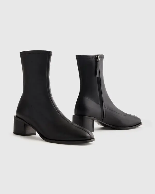 Quince Italian Leather Stretch Sock Bootie - Black