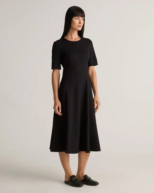 Quince Ultra-stretch Ponte Short Sleeve Midi Dress - Black