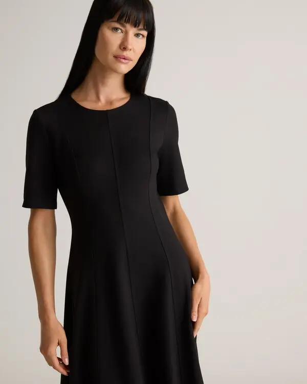 Quince Ultra-stretch Ponte Short Sleeve Midi Dress - Black