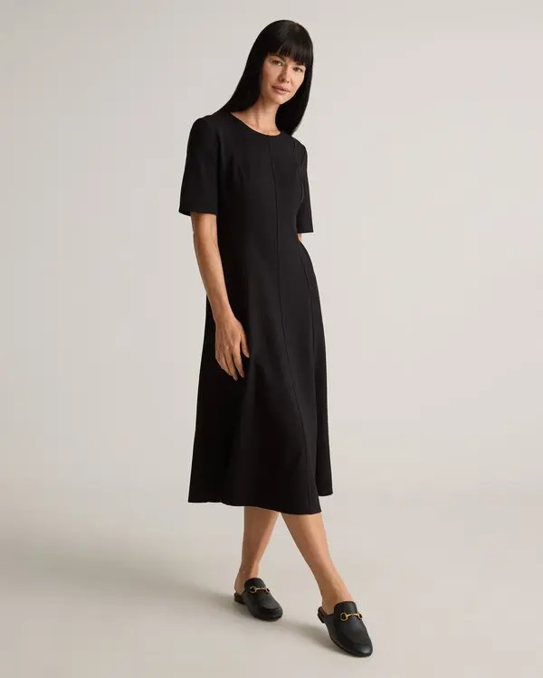 Quince Ultra-stretch Ponte Short Sleeve Midi Dress - Black