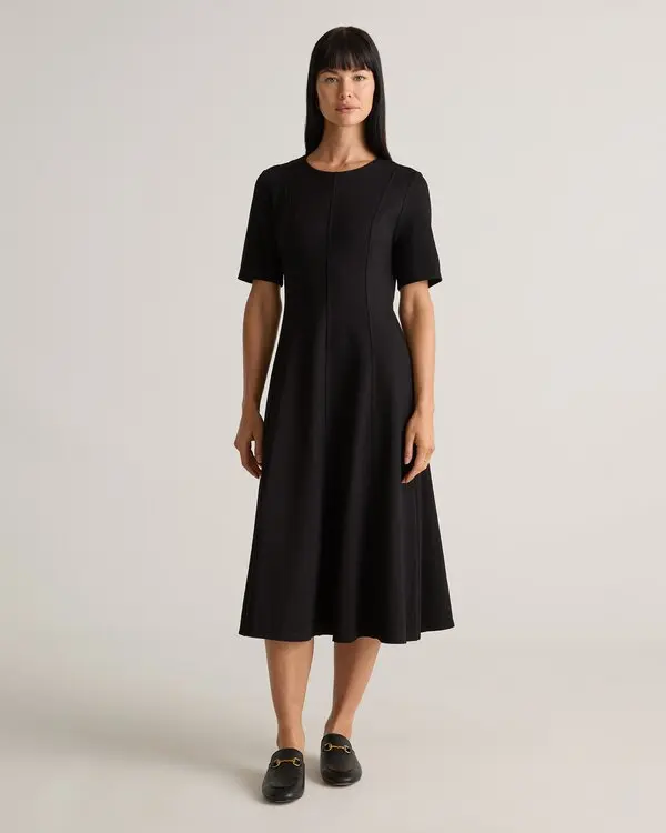 Quince Ultra-stretch Ponte Short Sleeve Midi Dress - Black