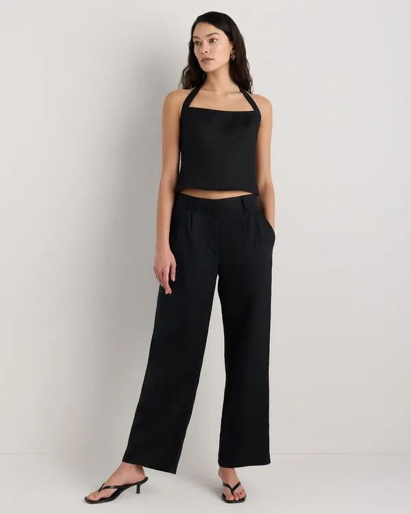 Quince 100% European Linen Halter Top - Black