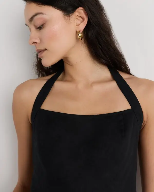Quince 100% European Linen Halter Top - Black