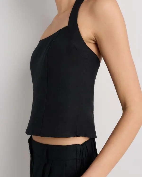 Quince 100% European Linen Halter Top - Black
