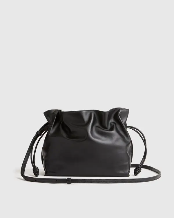 Quince Italian Leather Drawstring Pouch Crossbody - Black