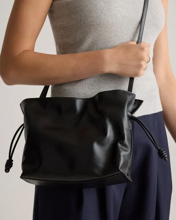 Quince Italian Leather Drawstring Pouch Crossbody - Black