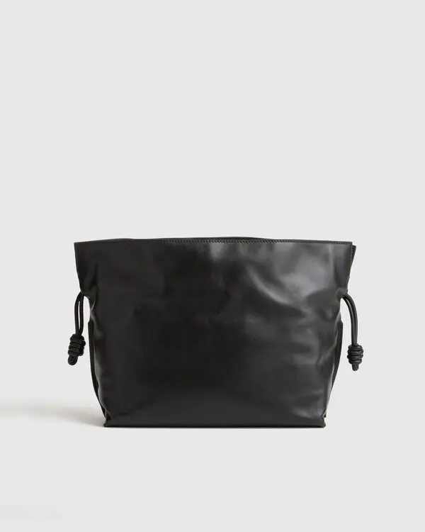 Quince Italian Leather Drawstring Pouch Crossbody - Black
