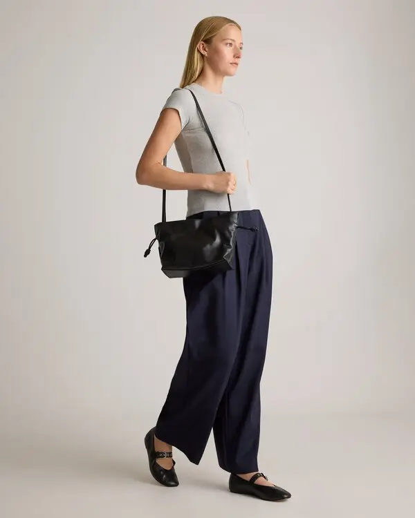 Quince Italian Leather Drawstring Pouch Crossbody - Black