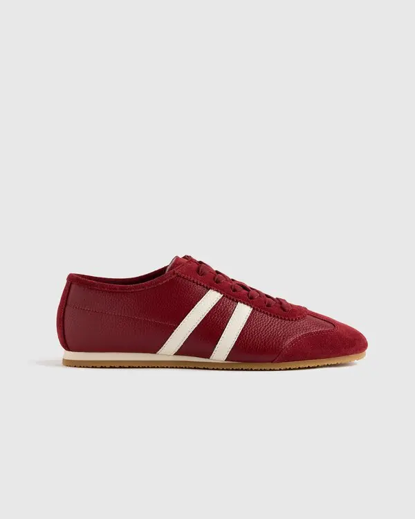 Quince Italian Leather & Suede Low Profile Lace Up Sneakers - Garnet