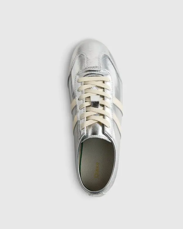 Quince Italian Leather & Suede Low Profile Lace Up Sneakers - Metallic Silver