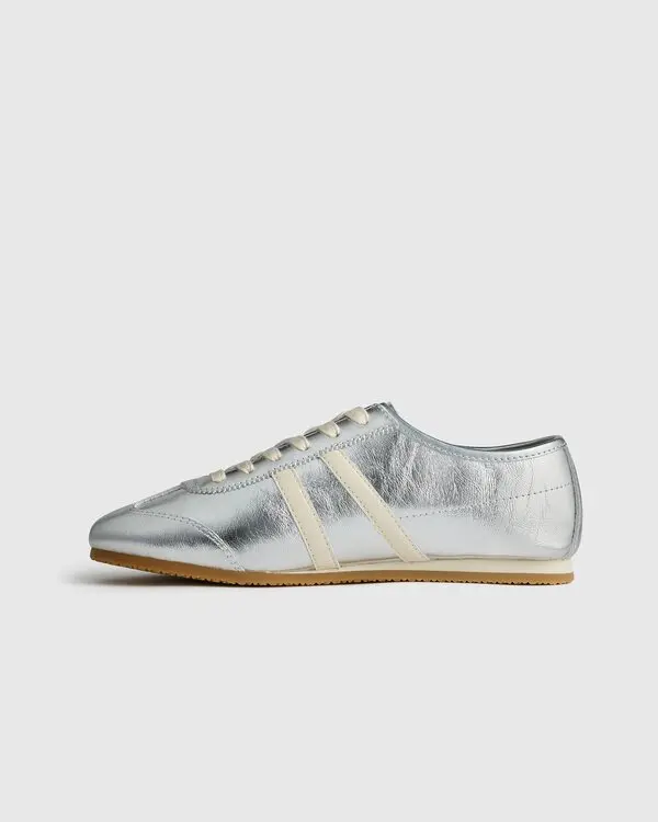 Quince Italian Leather & Suede Low Profile Lace Up Sneakers - Metallic Silver